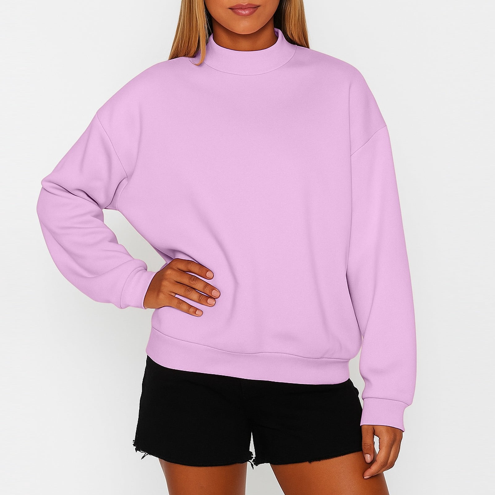 Mock Neck Sweatshirt Women Cute Plain Pullover Sweatshirts No Hood ...