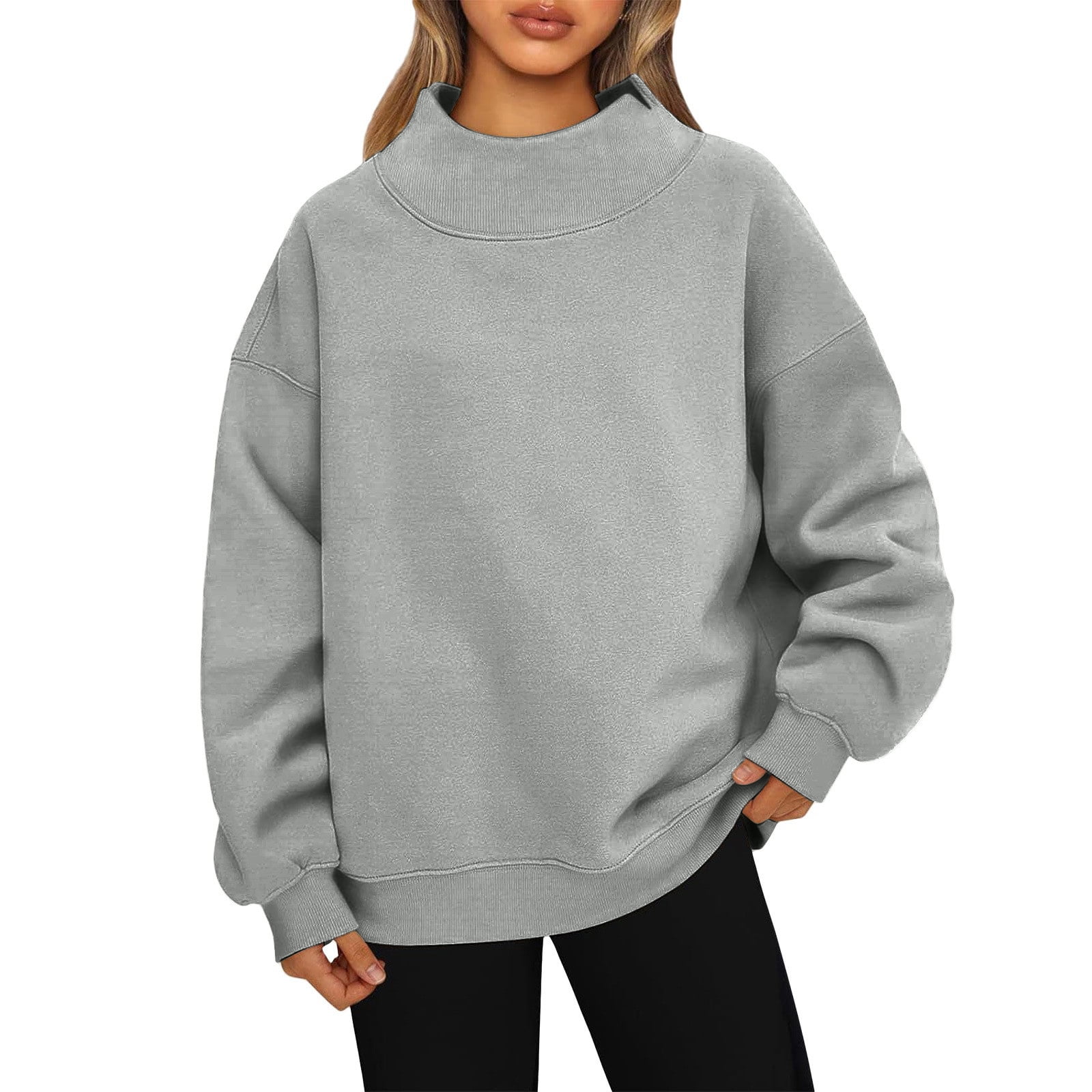 Mock Neck Sweatshirt Women Oversized Pullover Sweatshirts No Hood Plain ...