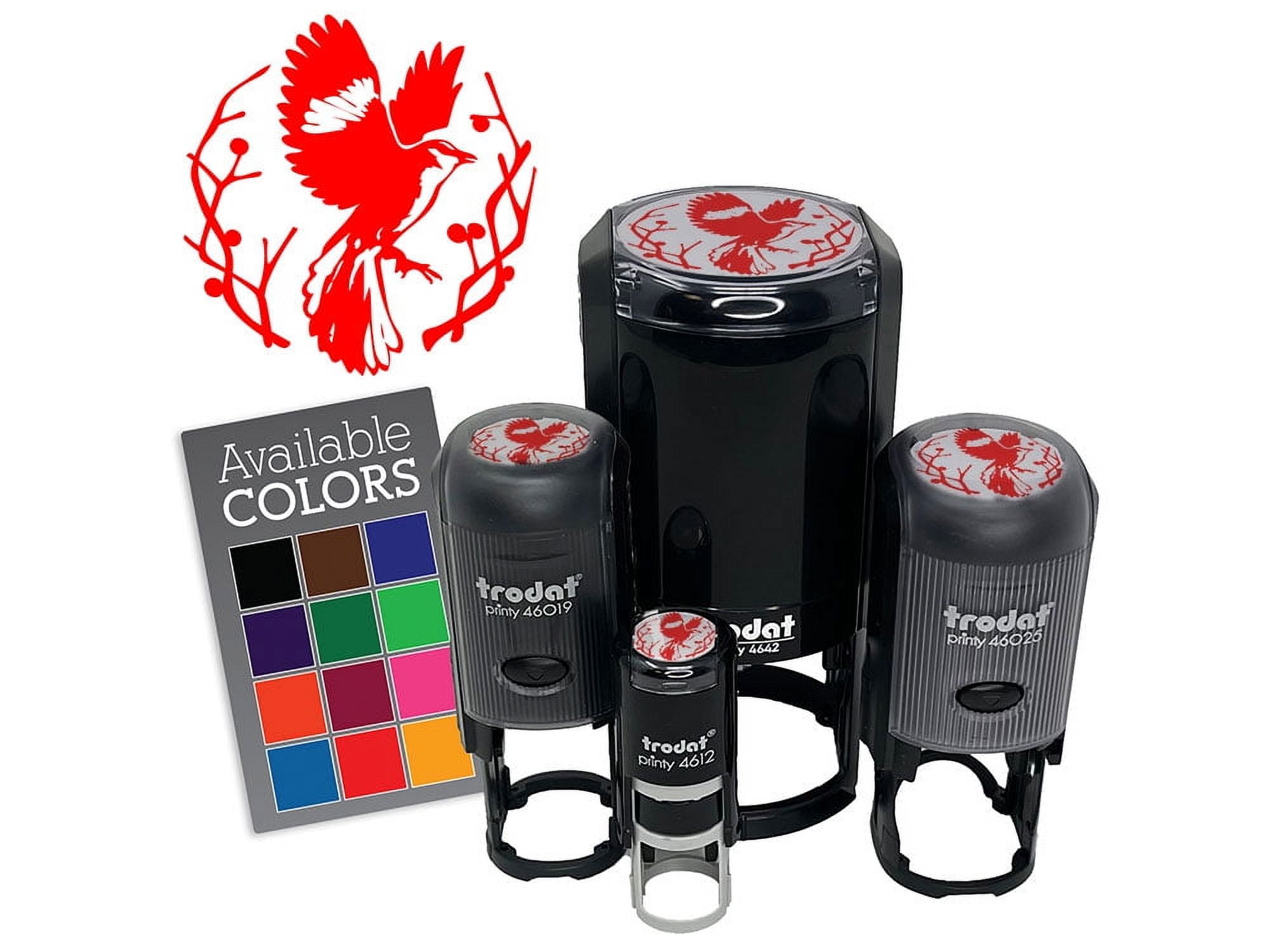 Mockingbird Flying Branches Twigs Bird Emblem Self-Inking Rubber Stamp ...