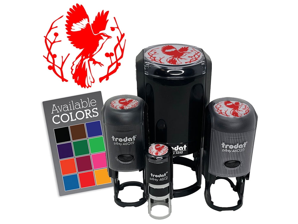 Mockingbird Flying Branches Twigs Bird Emblem Self-Inking Rubber Stamp ...