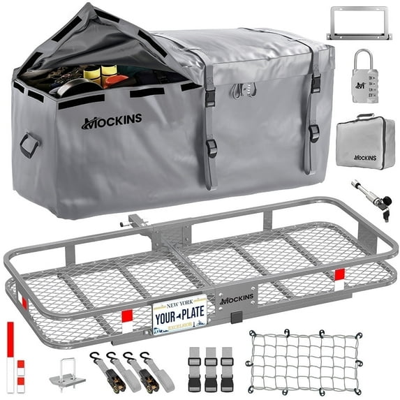 Mockins 60"x20"x6" Rear Hitch Cargo Carrier with 16 Cu.Ft. Gray Cargo ...