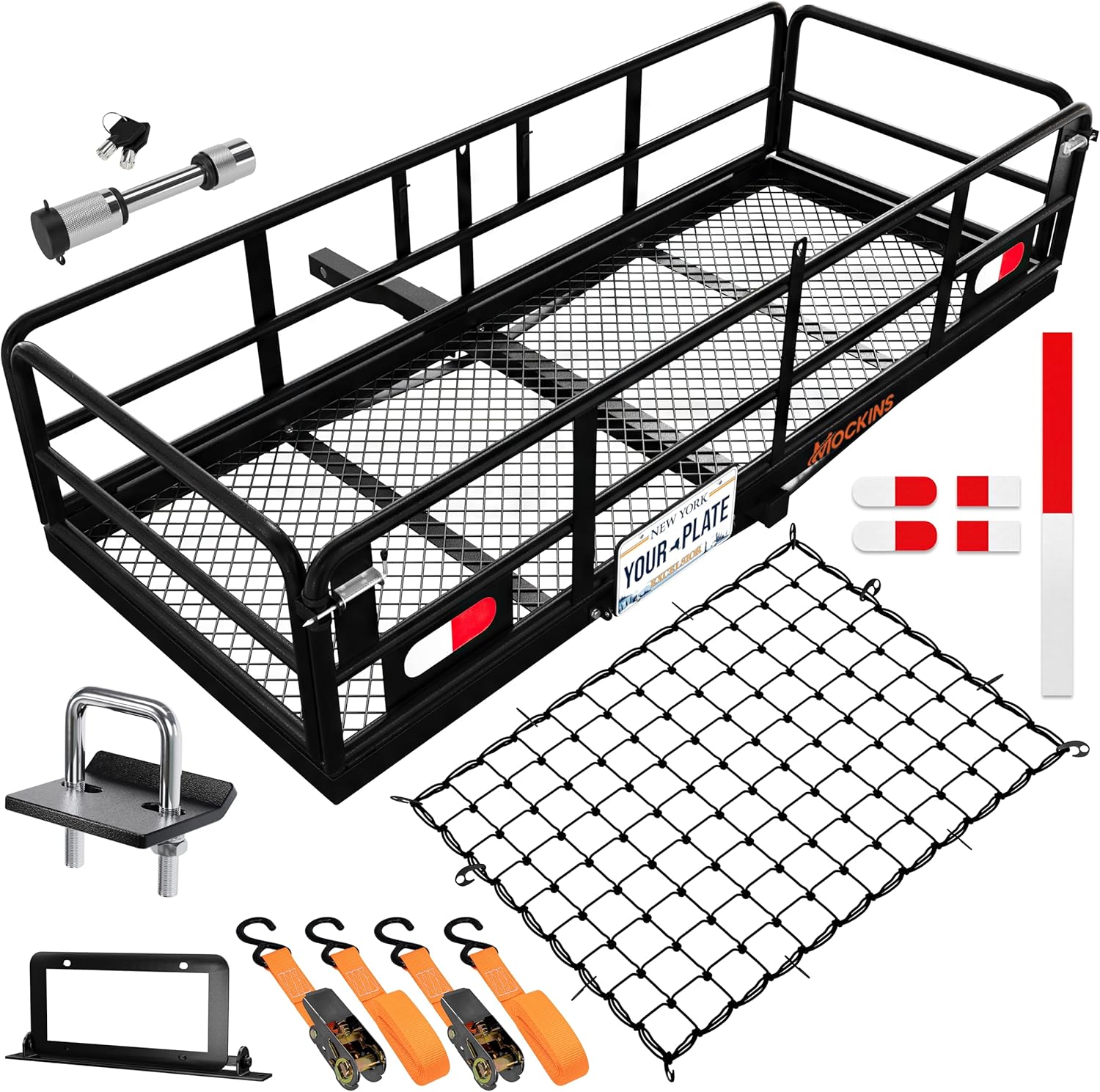 Mockins XL 60"x24"x14" High Rail Trailer Hitch Cargo Carrier w/Plate ...