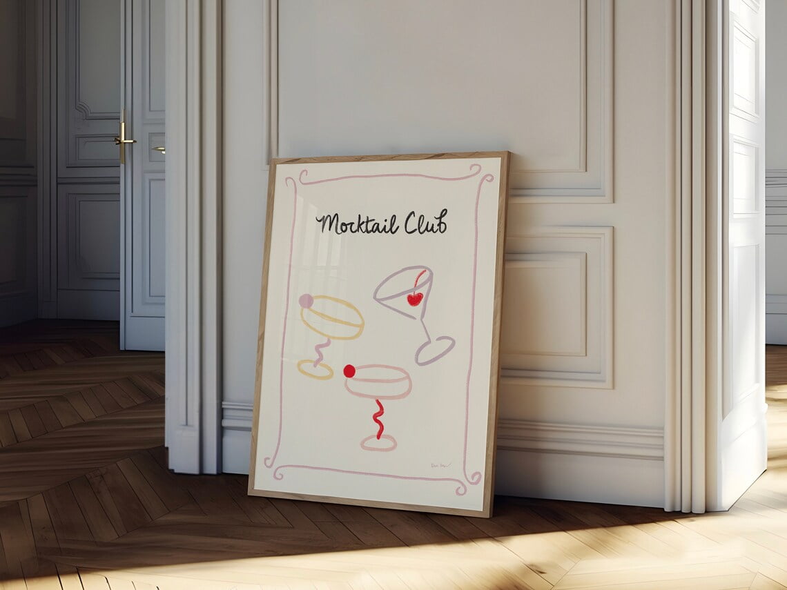 Mocktail Club Wall Art, Retro Cocktail Poster, Fun Martini Glasses ...