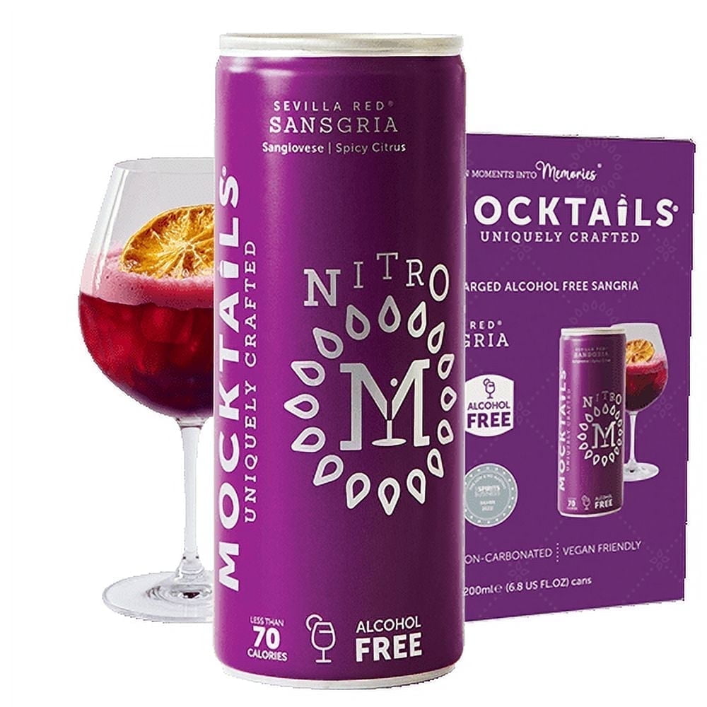 Mocktails Nitro-Charged Non Alcoholic Sevilla Red Sangria, 6.8 oz, 12 ...
