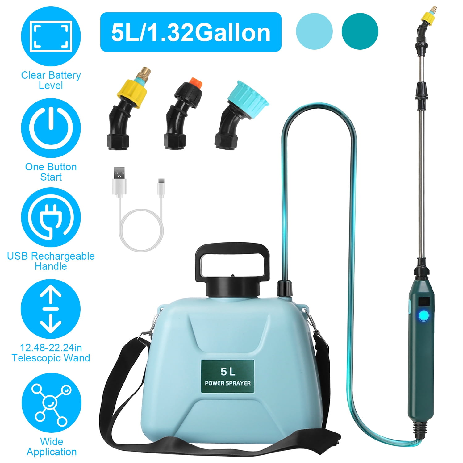 Moclever 1.32Gal Portable Garden Sprayer, Battery Operated Water ...