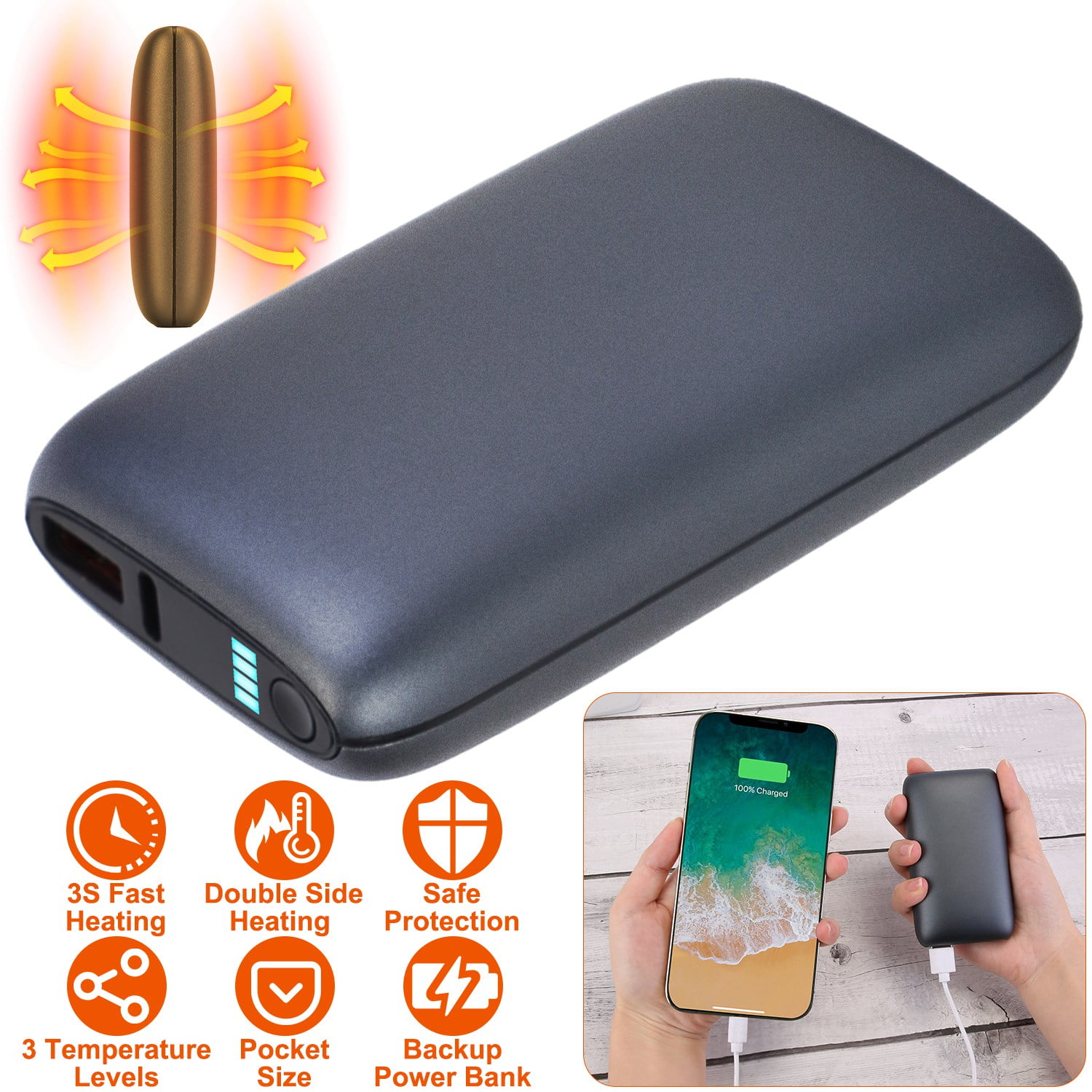 Electric Double Sided Hand Warmer 10000mAh Battery Backup Power Bank ...