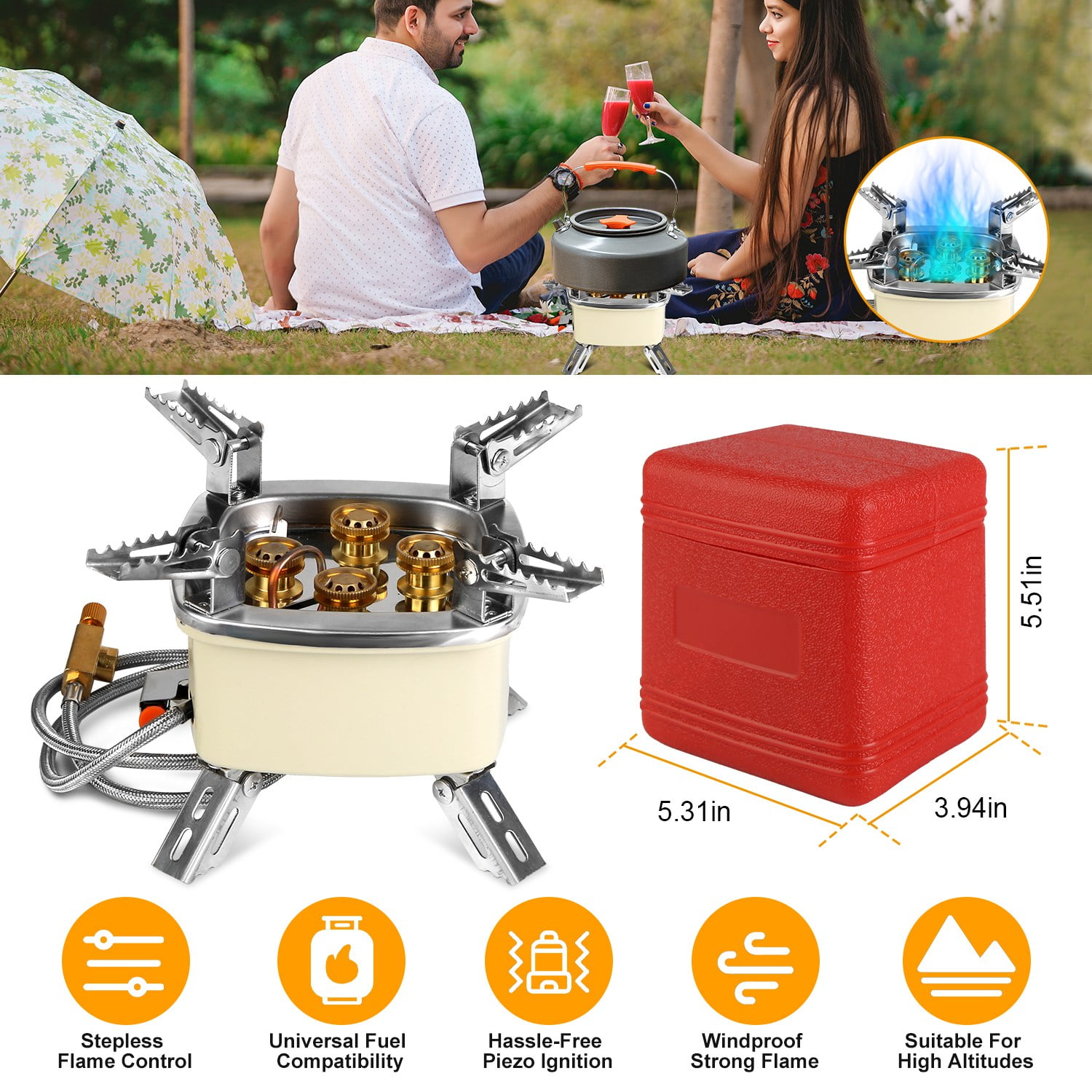 Moclever 13KW Portable Camping Stove, Stepless Control Windproof Gas ...