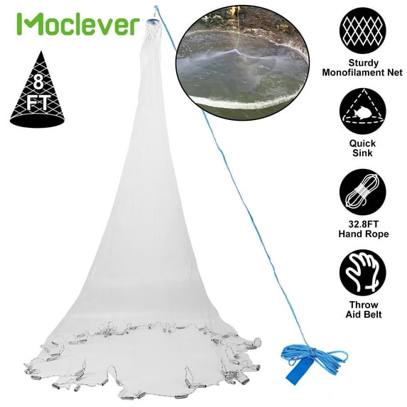 Moclever 16ft Diameter Fishing Cast Net, Heavy Duty Hand Cast Net with ...