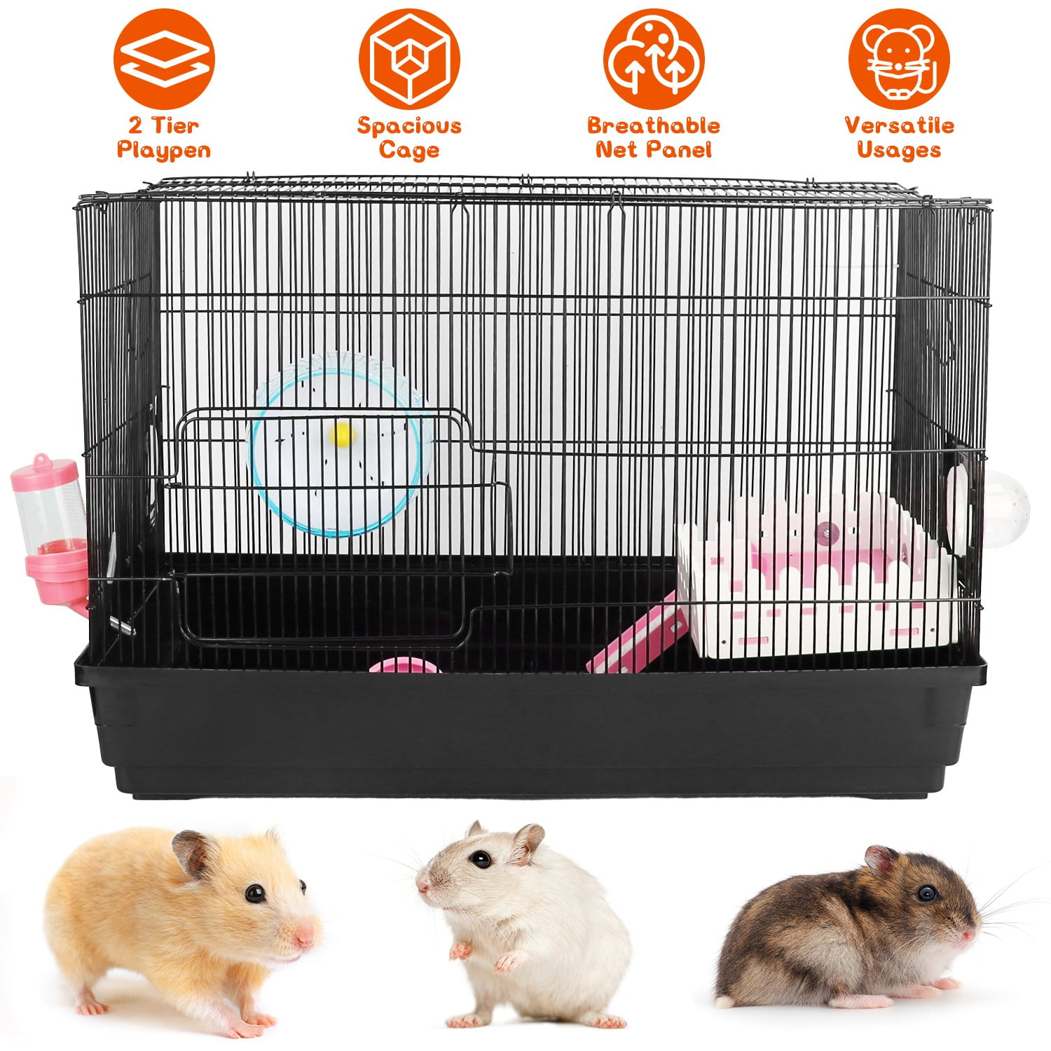Moclever 2 Tier Hamster Cage, 22.44x12.2x15.35in Metal Hamster Playpen for Pet Rat Mice Hamster ...