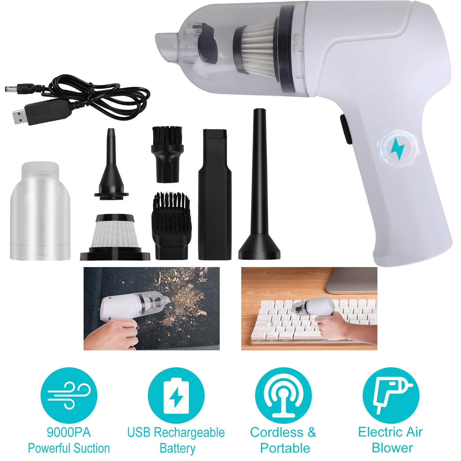Moclever 2 in 1 Cordless Vacuum Cleaner Rechargeable Handheld Air ...