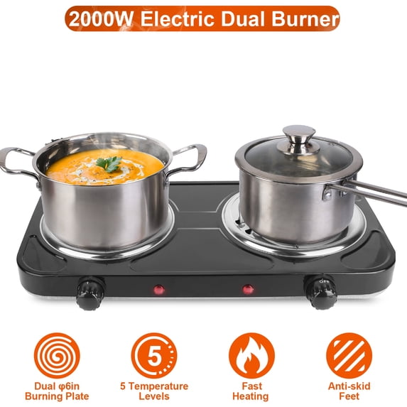 Moclever 2000W Double Burner Electric Hot Plate, Portable Coil Stove ...