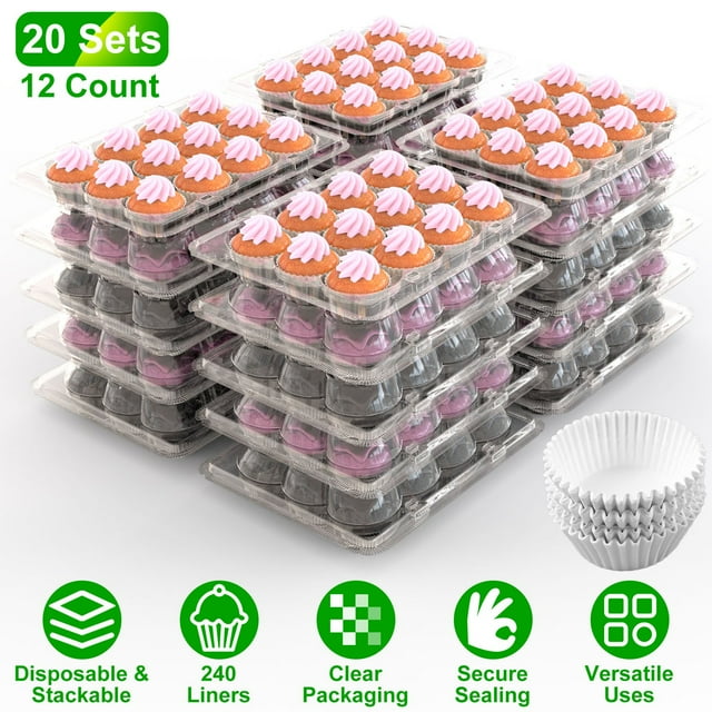 Moclever 20Pcs Cupcake Boxes 12 Count, Disposable Clear Plastic Cupcake ...