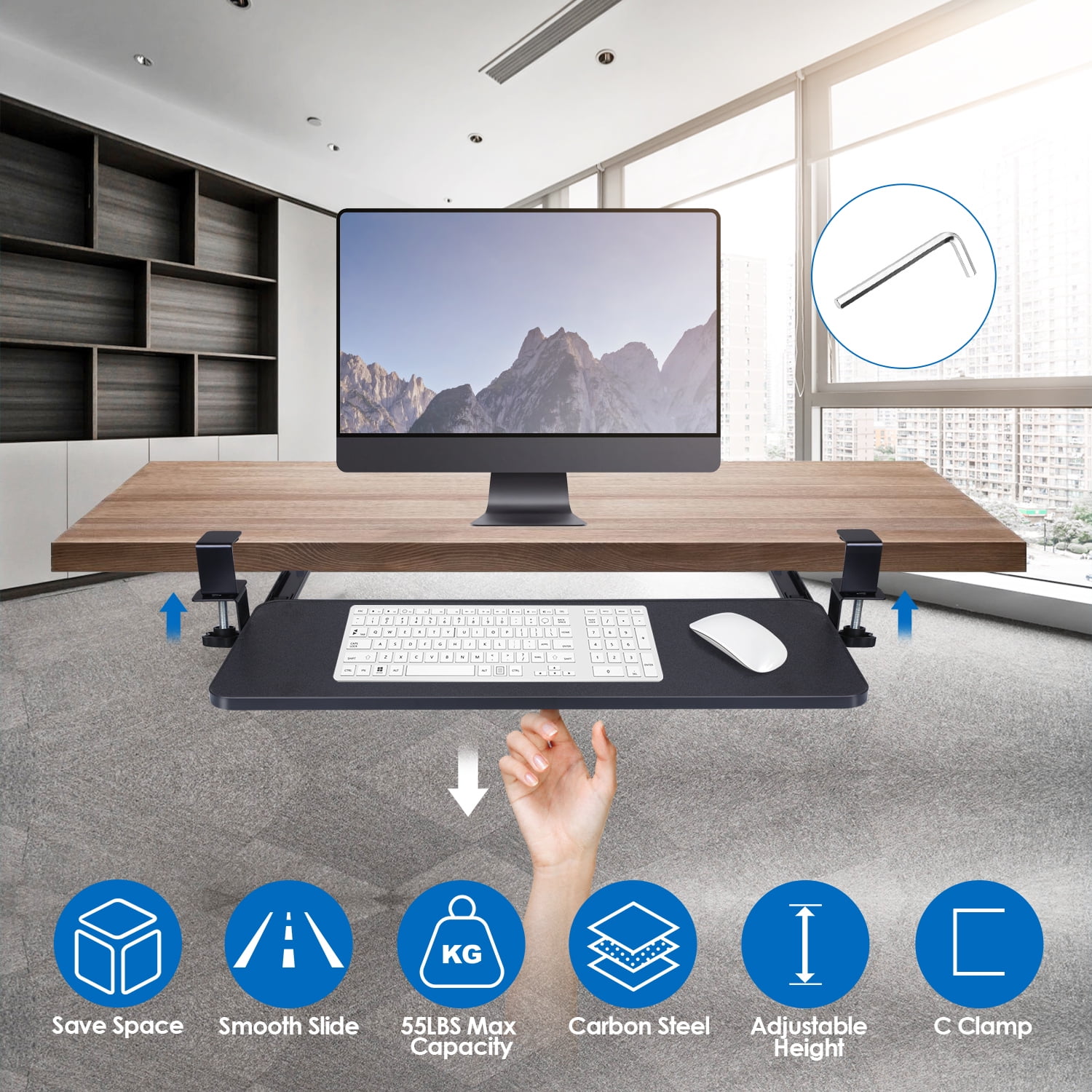 Moclever 25.59x9.64in Keyboard Tray Under Desk, Retractable Slide Out ...