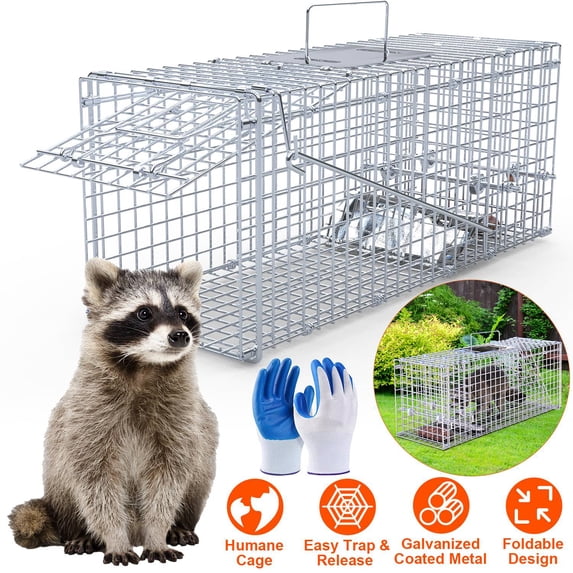 Moclever, Live Animal Trap Cage, 26in, Heavy Duty Folding Humane ...