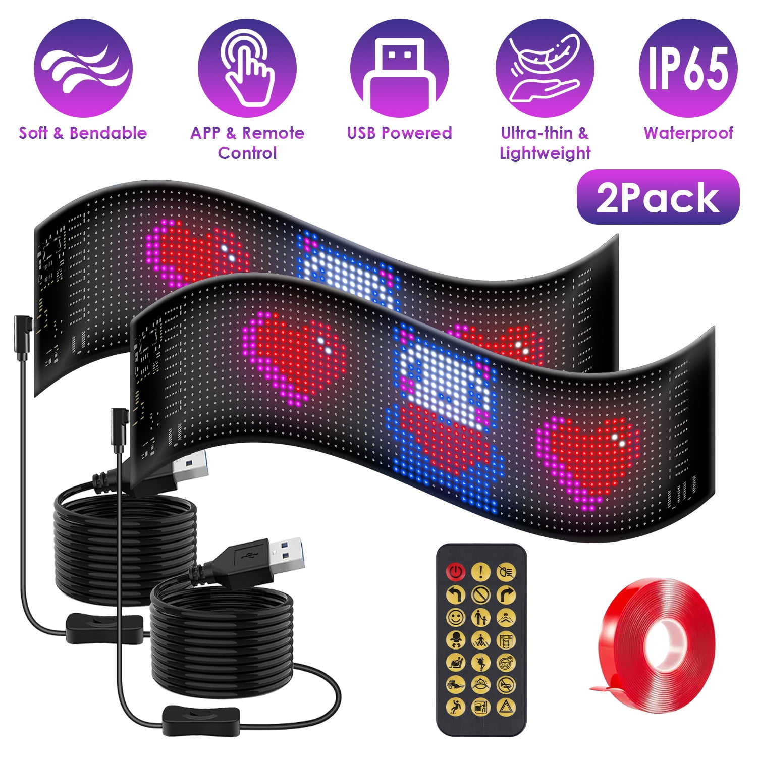Moclever 2Pack 16x96 LED Matrix Panel for Car, Ultra-thin Programmable ...