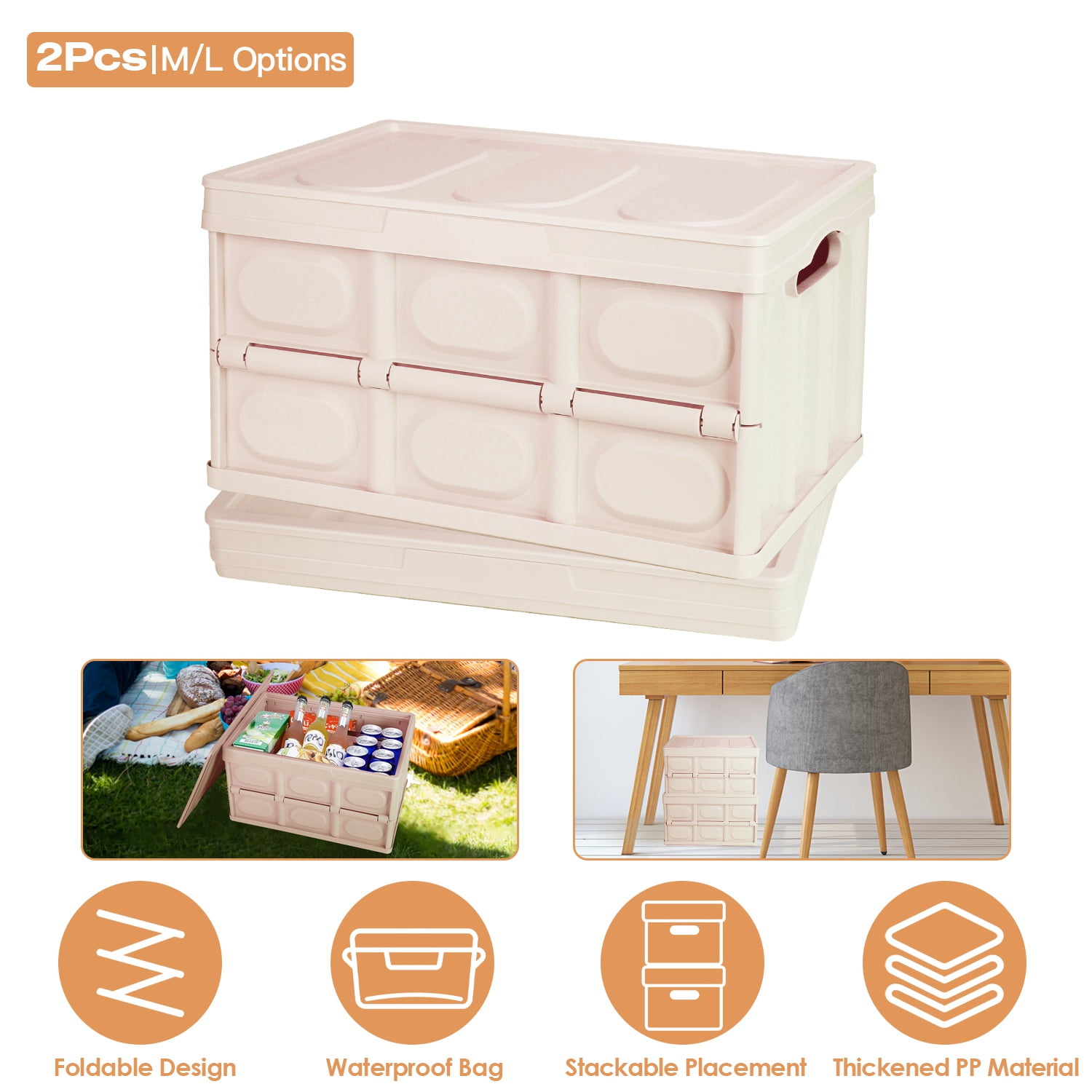 Moclever 2Pcs Foldable Storage Bins, 56L Stackable Storage Box with ...