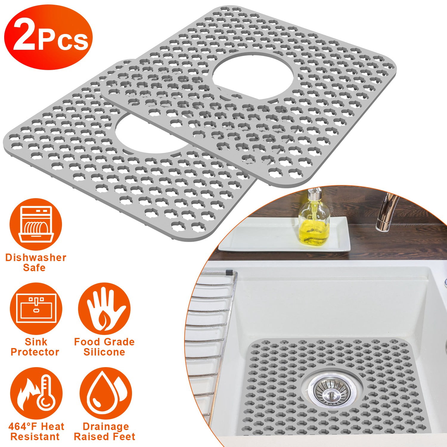 Moclever 2Pcs Silicone Sink Mat, Stainless Steel Kitchen Sink Protector ...