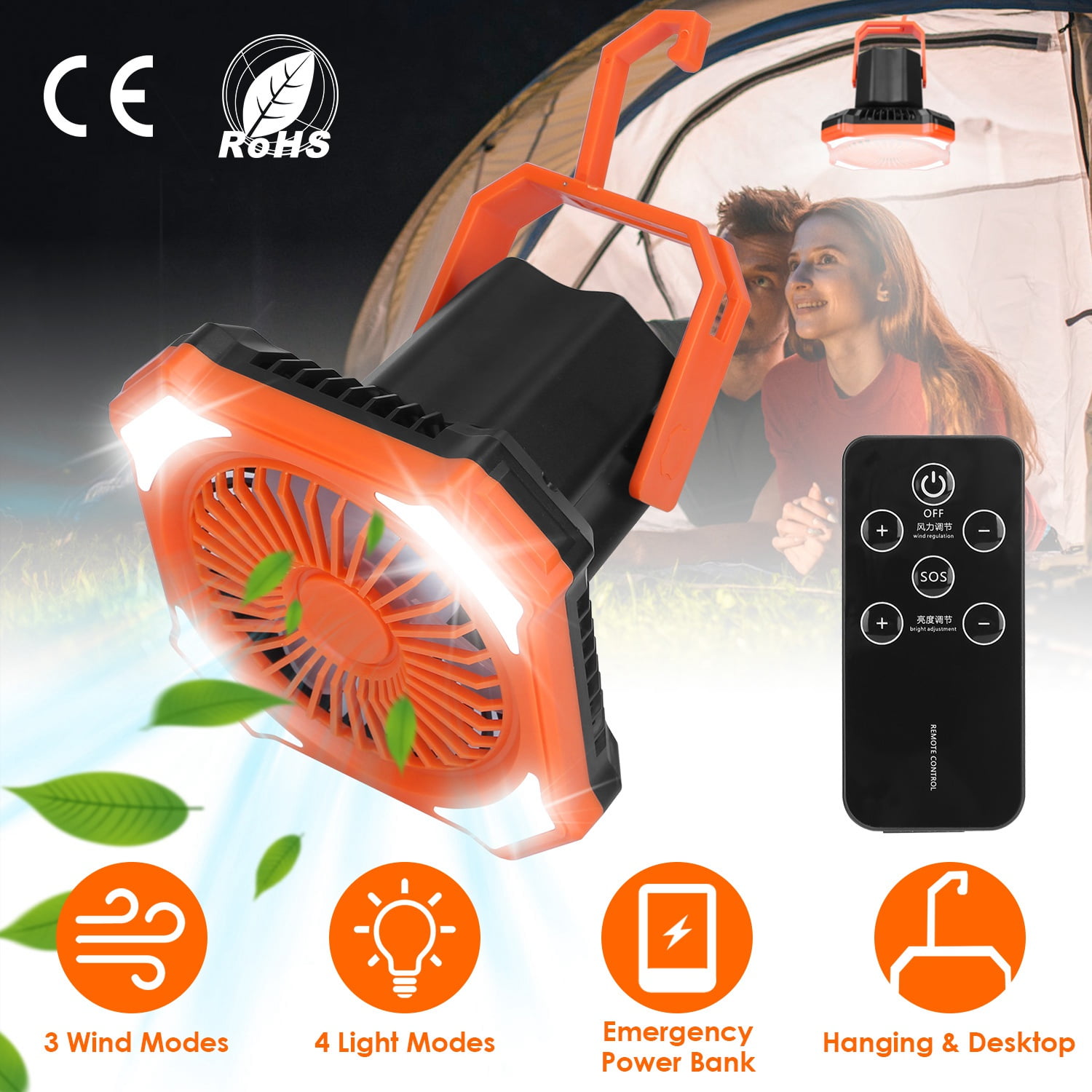 Moclever 3 in 1 Portable Camping Fan, 10000mAh Battery Powered Camping ...