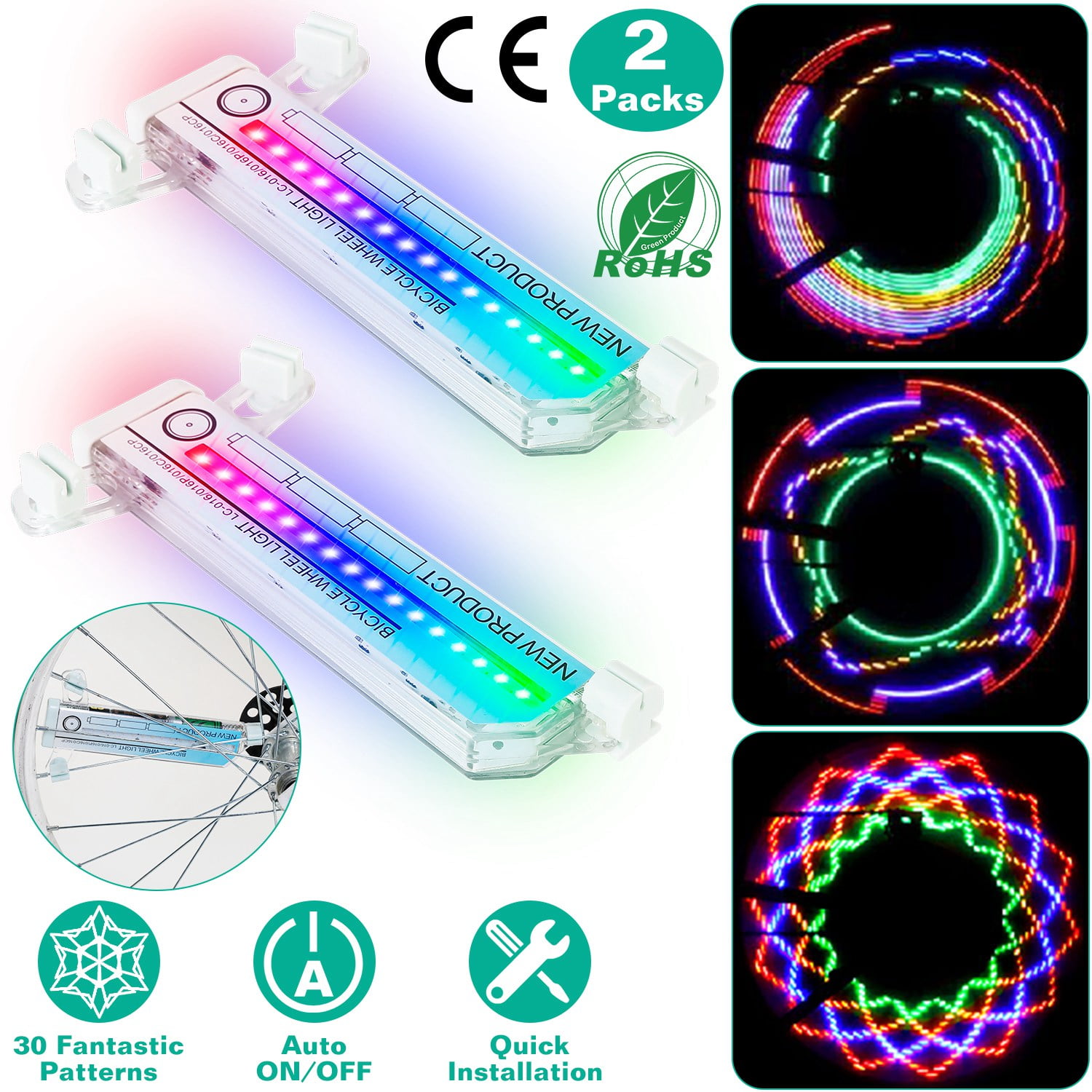 Moclever 32LEDs Cycling Lights 0.13lbs Rainbow Wheel Tire Flash Lamp ...