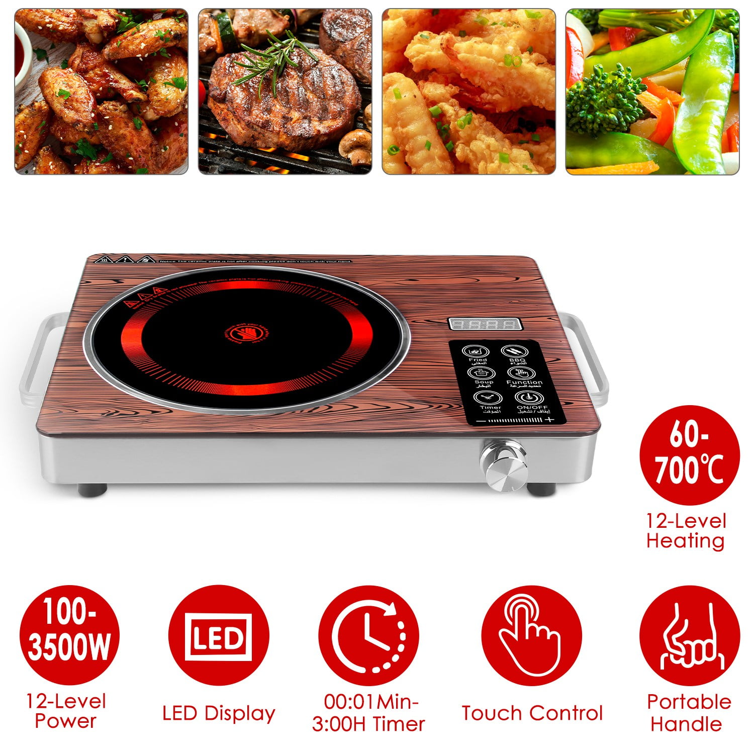 Moclever 3500W Portable Electric Single Burner, Infrared Electric ...