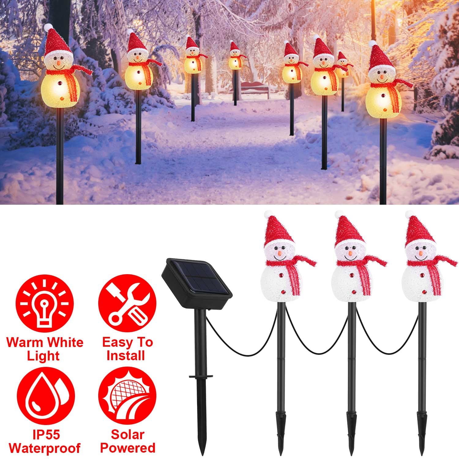 Moclever 3Pack LED Christmas Pathway Lights, Solar Christmas Snowman ...