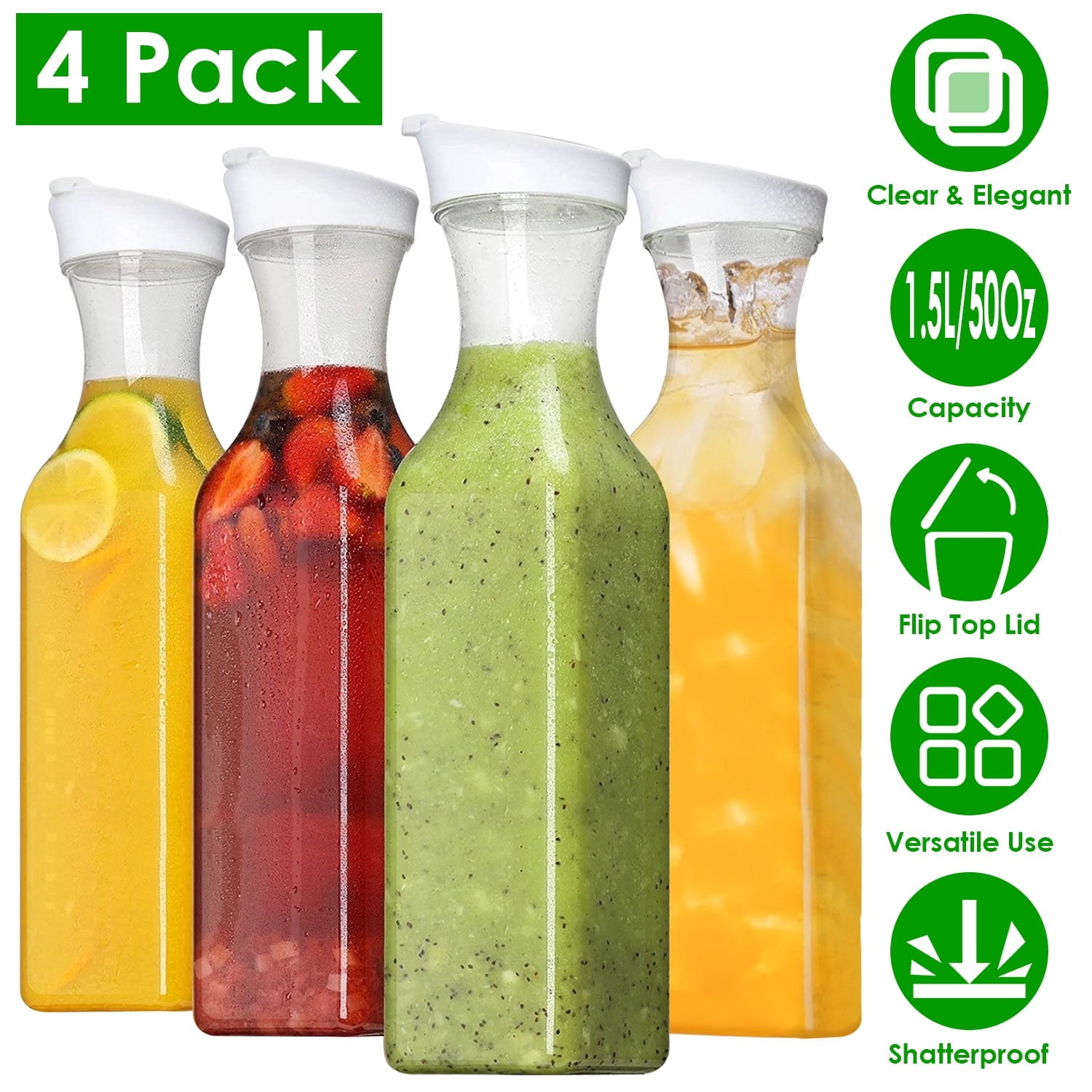 Moclever 4 Pack 50oz Square Water Carafe, Clear Plastic Water Pitcher ...