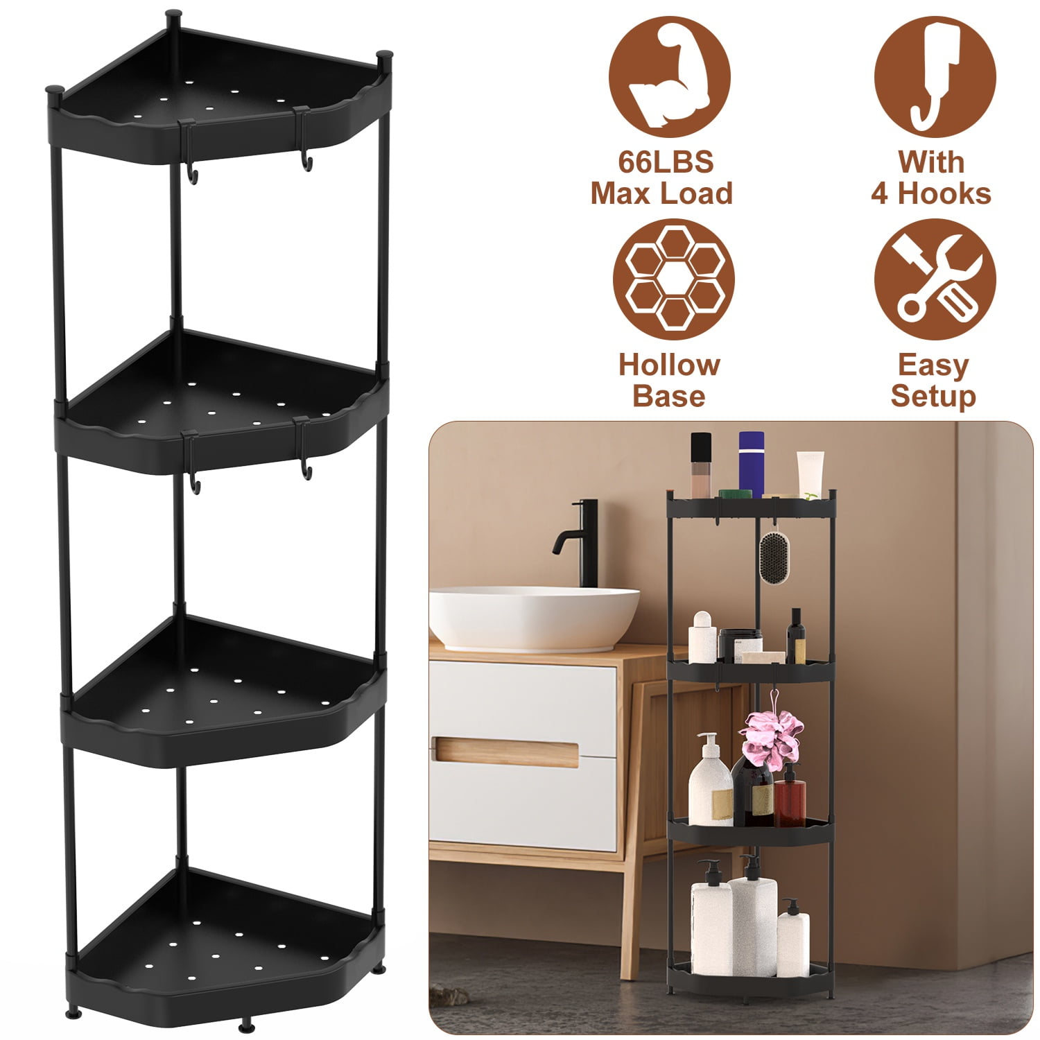 Moclever 4 Tier Corner Shower Caddy Carbon Steel Floor Standing Corner ...