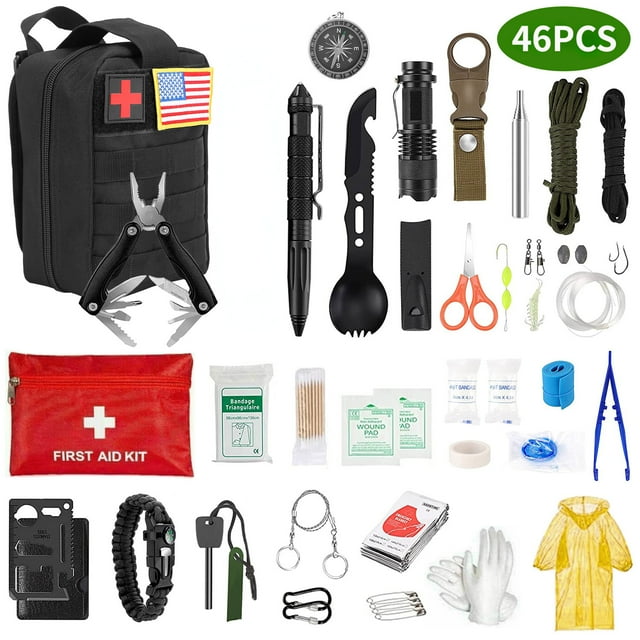 Moclever 46Pcs Survival Kit, 1.98lbs Outdoor Professional Emergency ...