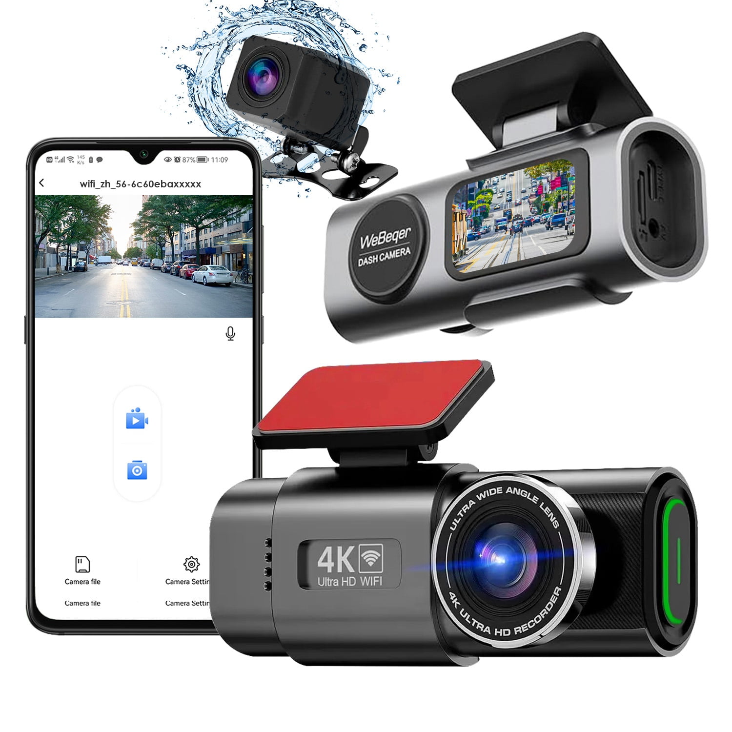 Moclever 4K/1080P Mini Car Dash Cam 2.4GHz WiFi Car Camera, 140° Wide ...