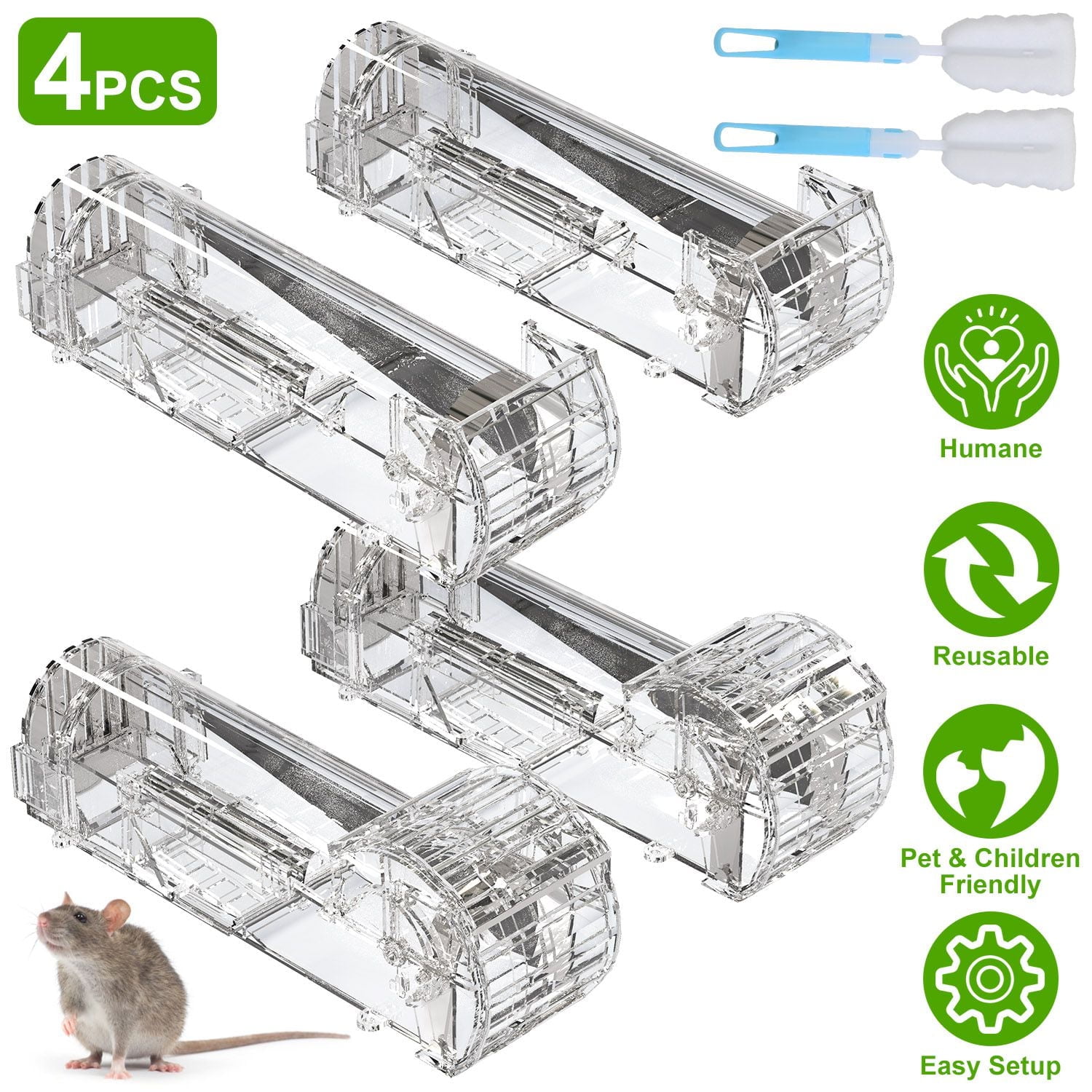 Moclever 4Pcs Humane Live Mouse Trap Reusable Rat Rodent Trap Easy ...
