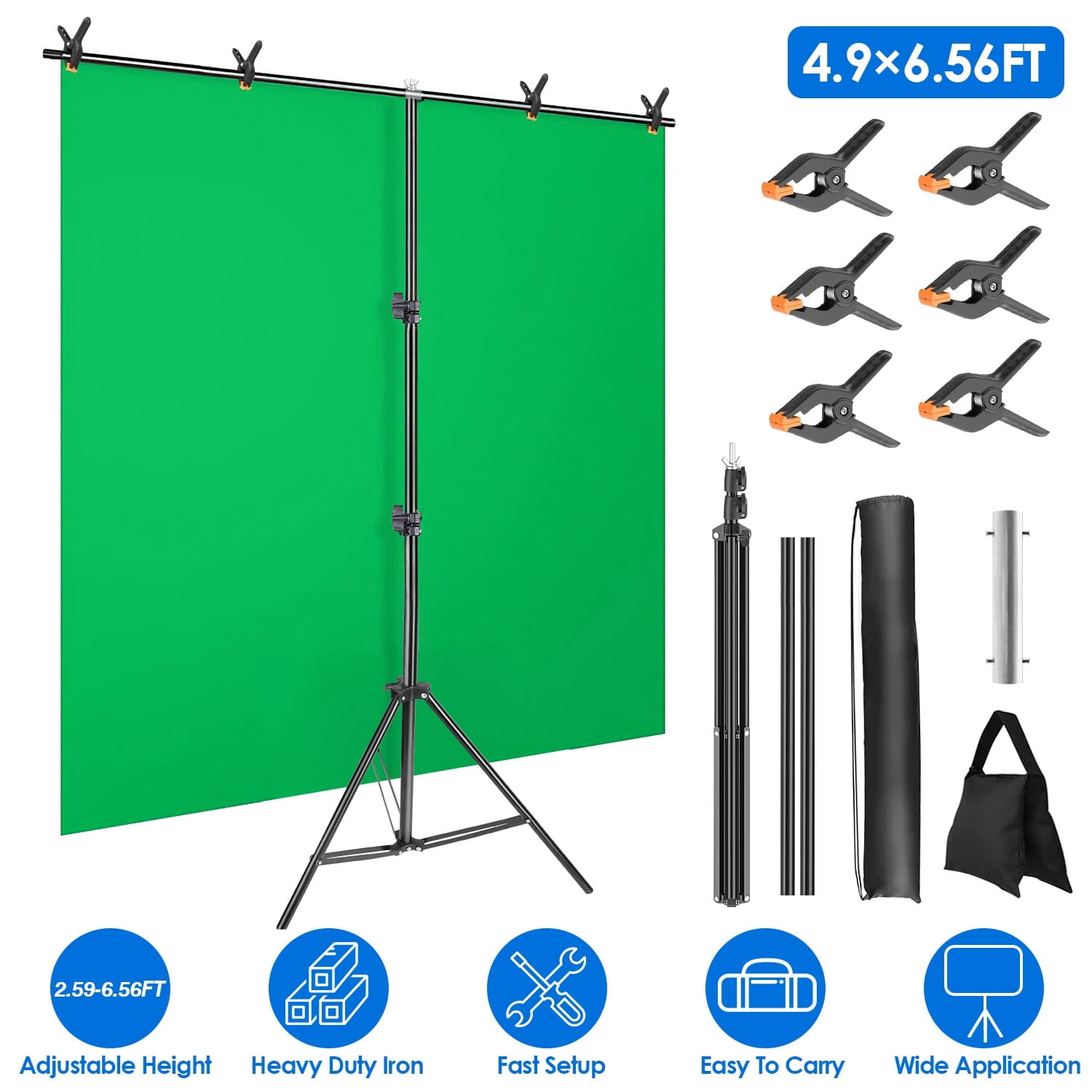 Moclever 5x6.5ft Portable Backdrop Stand, T-Shape Adjustable Heavy Duty ...