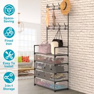 "Yaheetech 73"" H Rustic Brown Metal Hall Tree with Movable Hooks ...