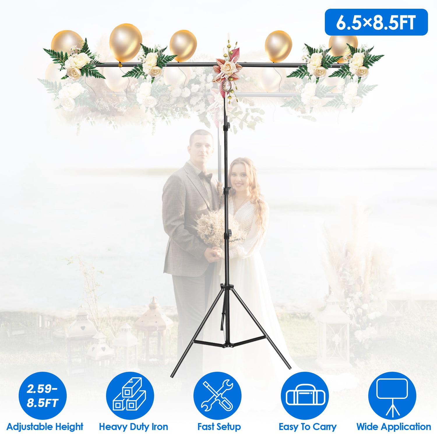 Moclever 6.5×8.5ft Portable Backdrop Stand, T-Shape Adjustable Heavy ...