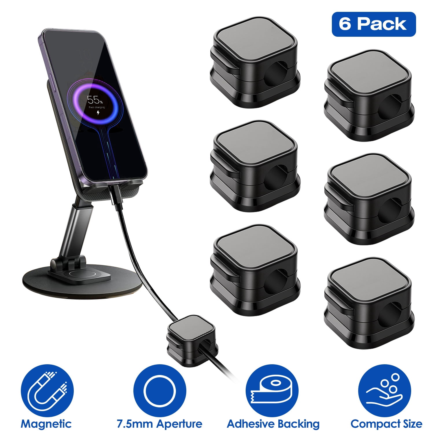Moclever 6 Pack Magnetic Cable Clips, Portable Magnetic Cord Organizer ...