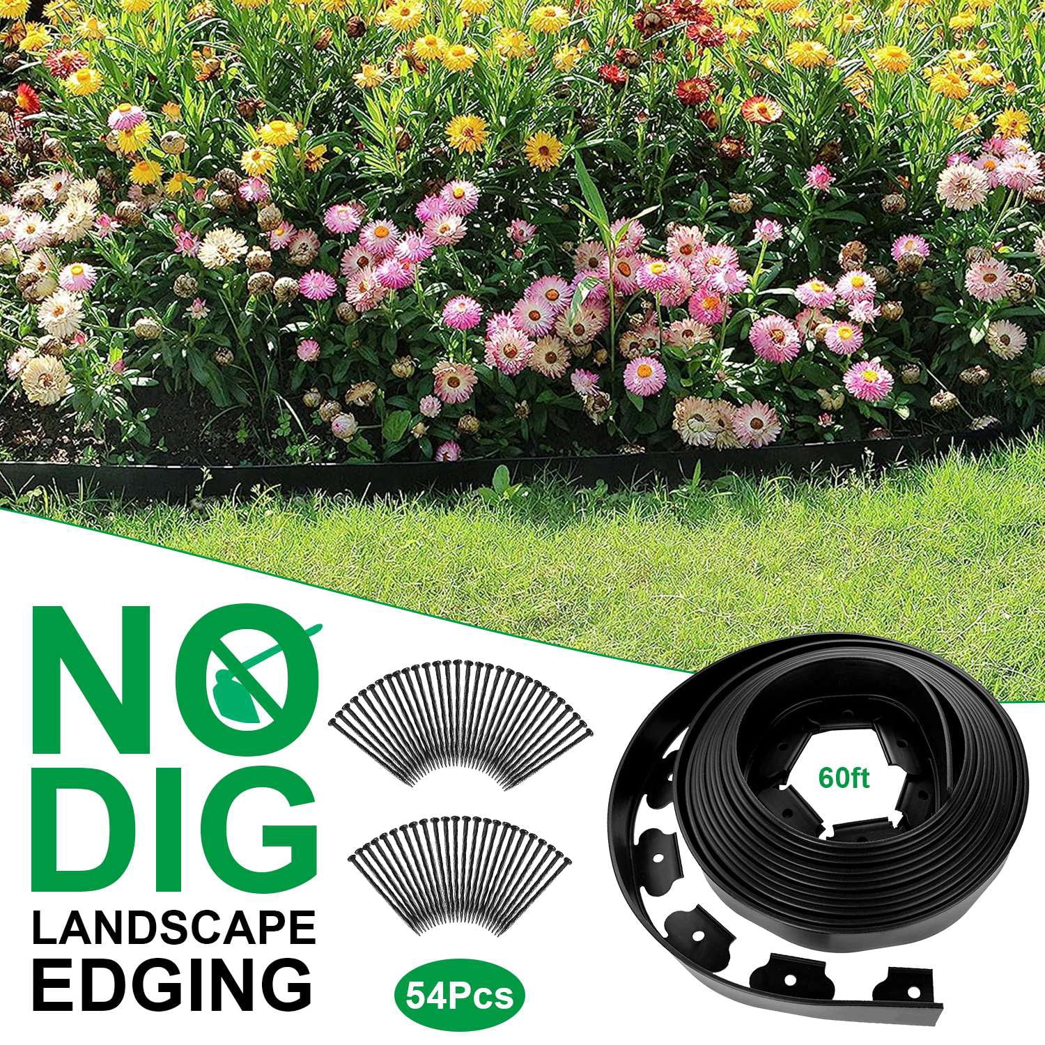 Moclever 60ft Non-Digging Garden Edging Kit 2in Tall Plastic Garden ...