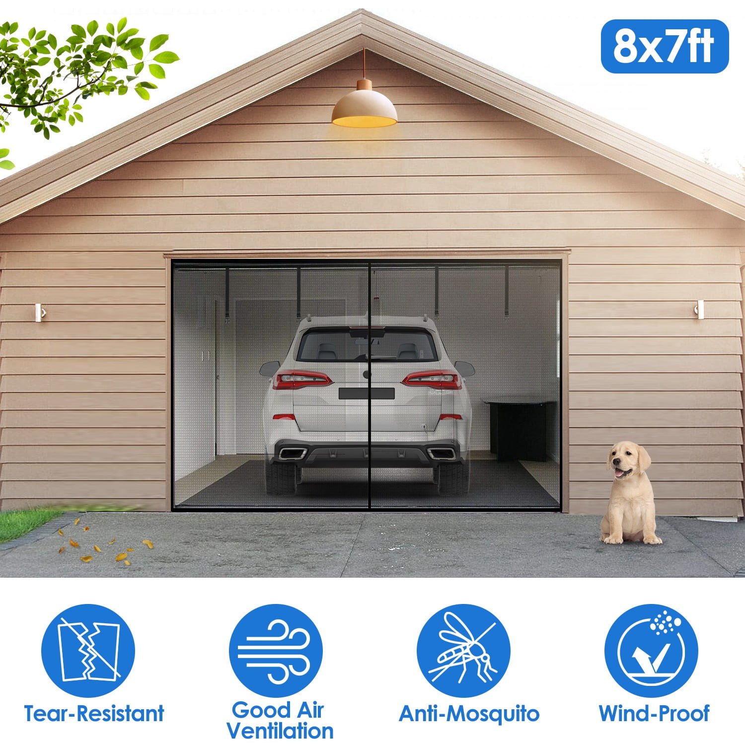 Moclever 8x7ft Garage Door Screen, Magnetic Garage Screen Door ...