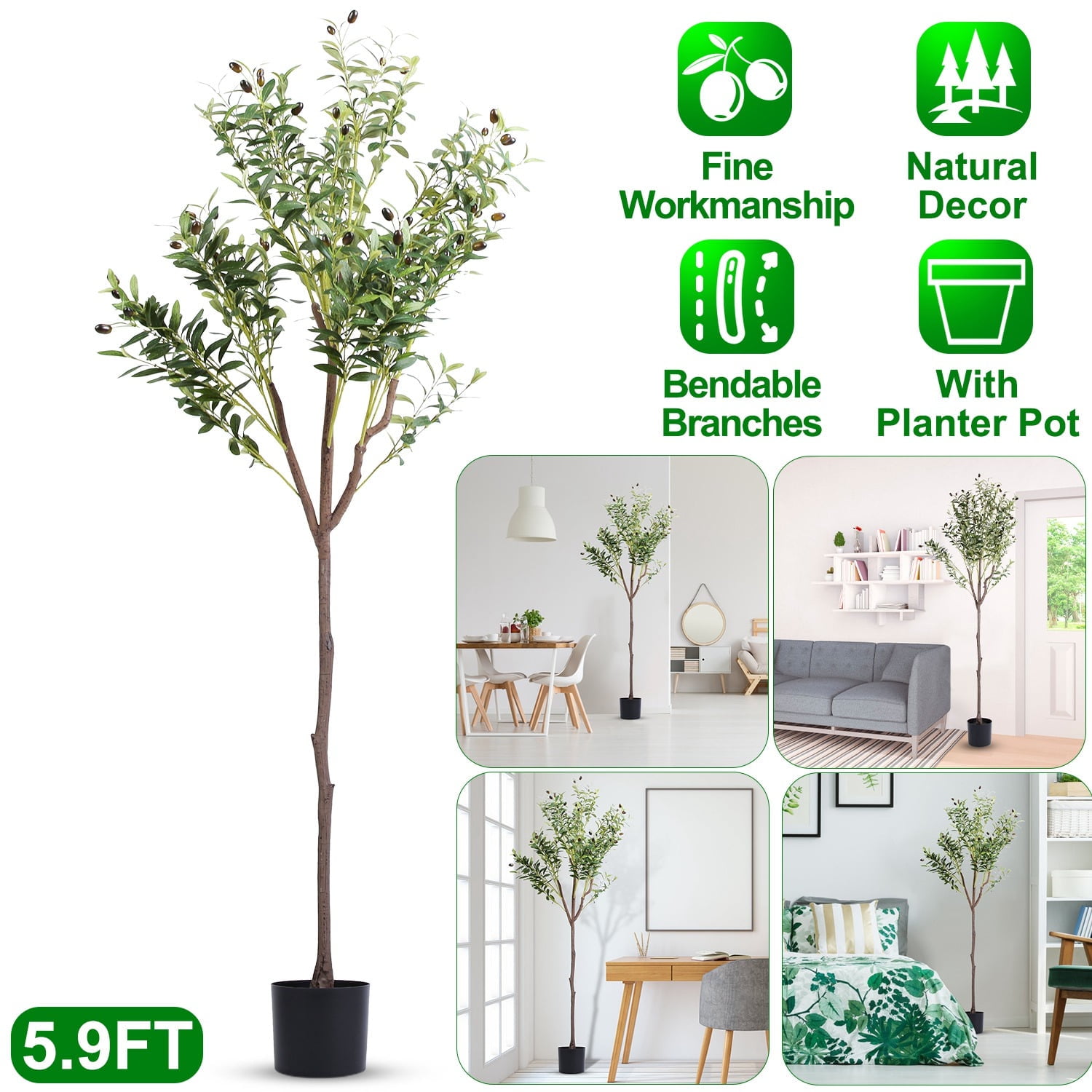 Moclever Artificial Olive Tree, 5.9ft Faux Olive Tree with Planter Pot ...