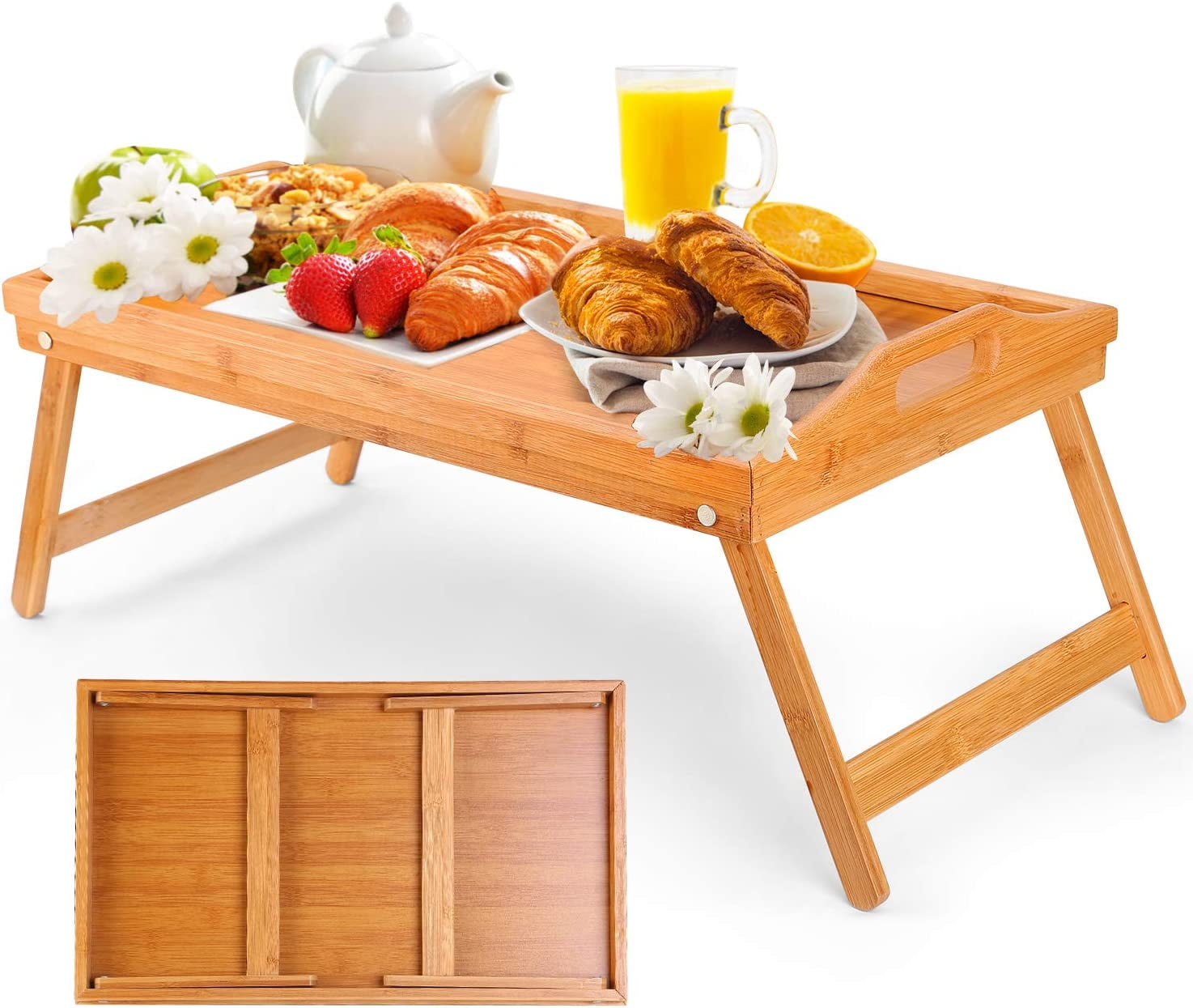 Moclever Bamboo Breakfast Tray w/Folding Legs–Lightweight&Sturdy ...