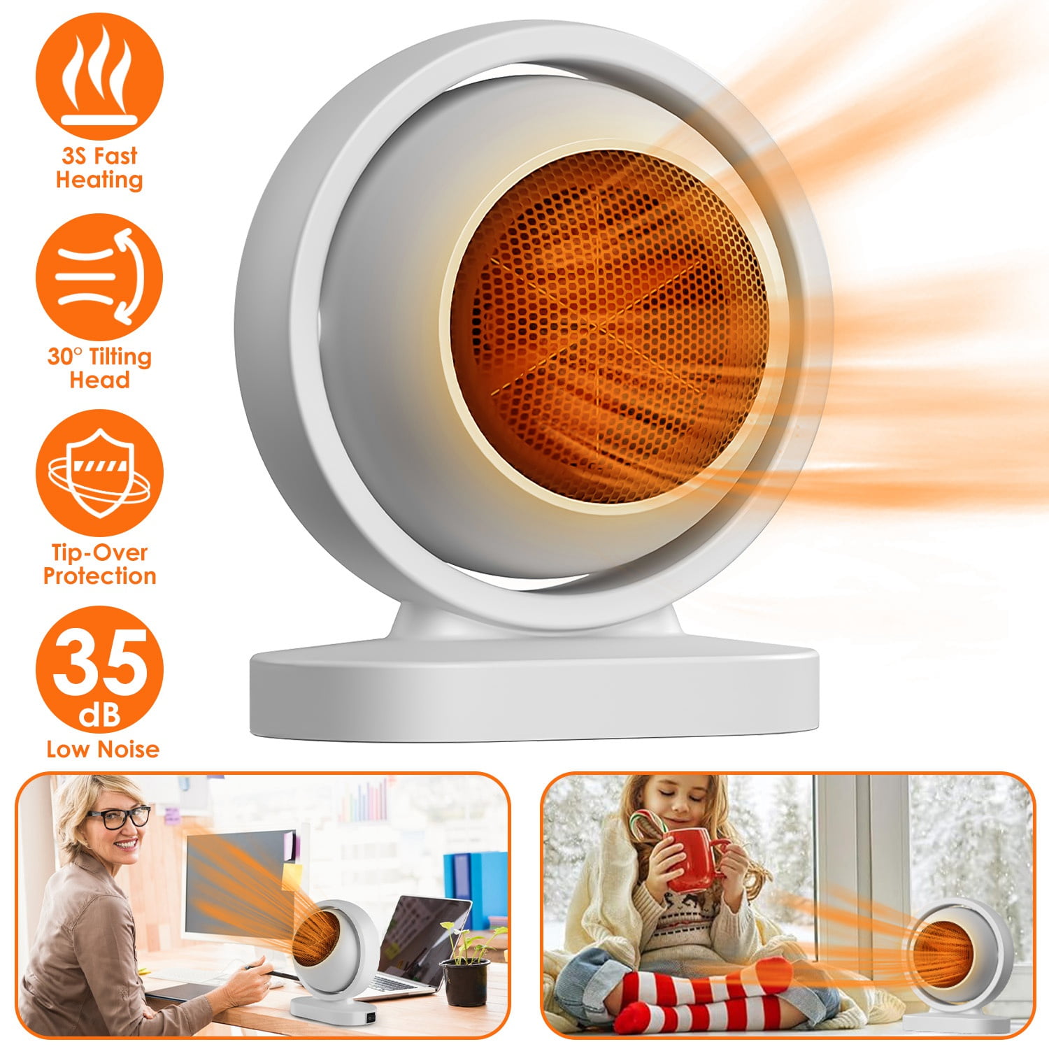 Desktop Space Heater, 300W Portable Electric Heater 30° Tilting Angle ...