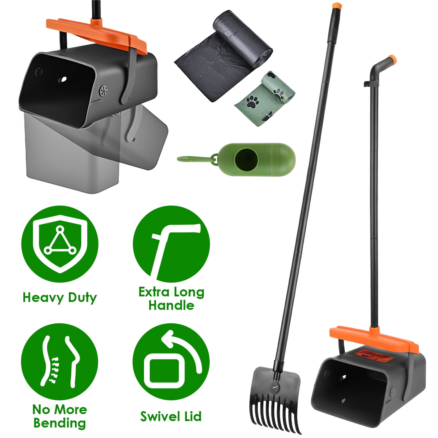 Moclever Dog Poop Rake & Swiveling Bin, Poop Heavy Duty Pick up Tool ...