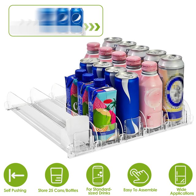 Moclever Drink Organizer for Fridge, Spring Loaded Fridge Can Dispenser ...