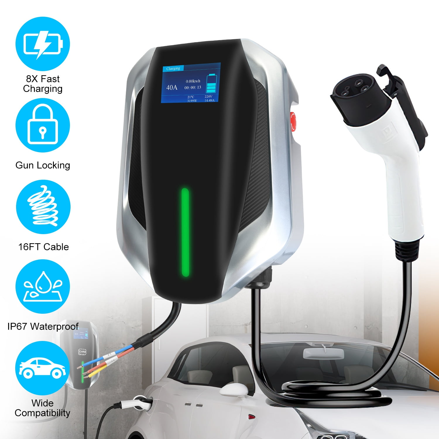 Moclever EV Chargers For Home Level 2, Wall Mounted EV Charging Station ...