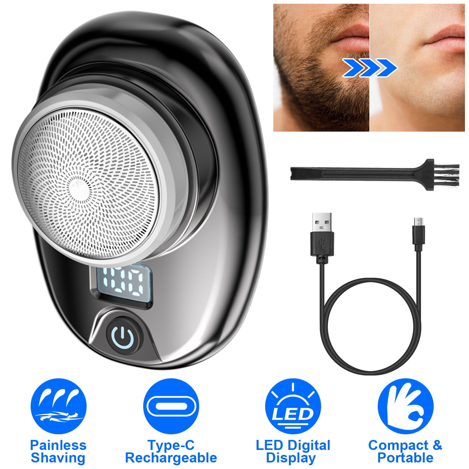 Moclever Electric Beard Trimmer for Men, Type-C Rechargeable Portable ...