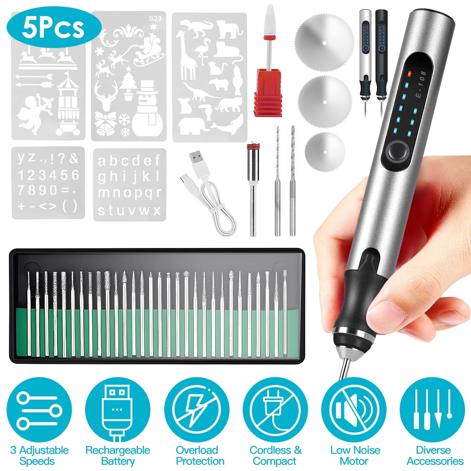 Moclever Electric Engraving Pen Cordless Engraver Machine with 33Pcs ...