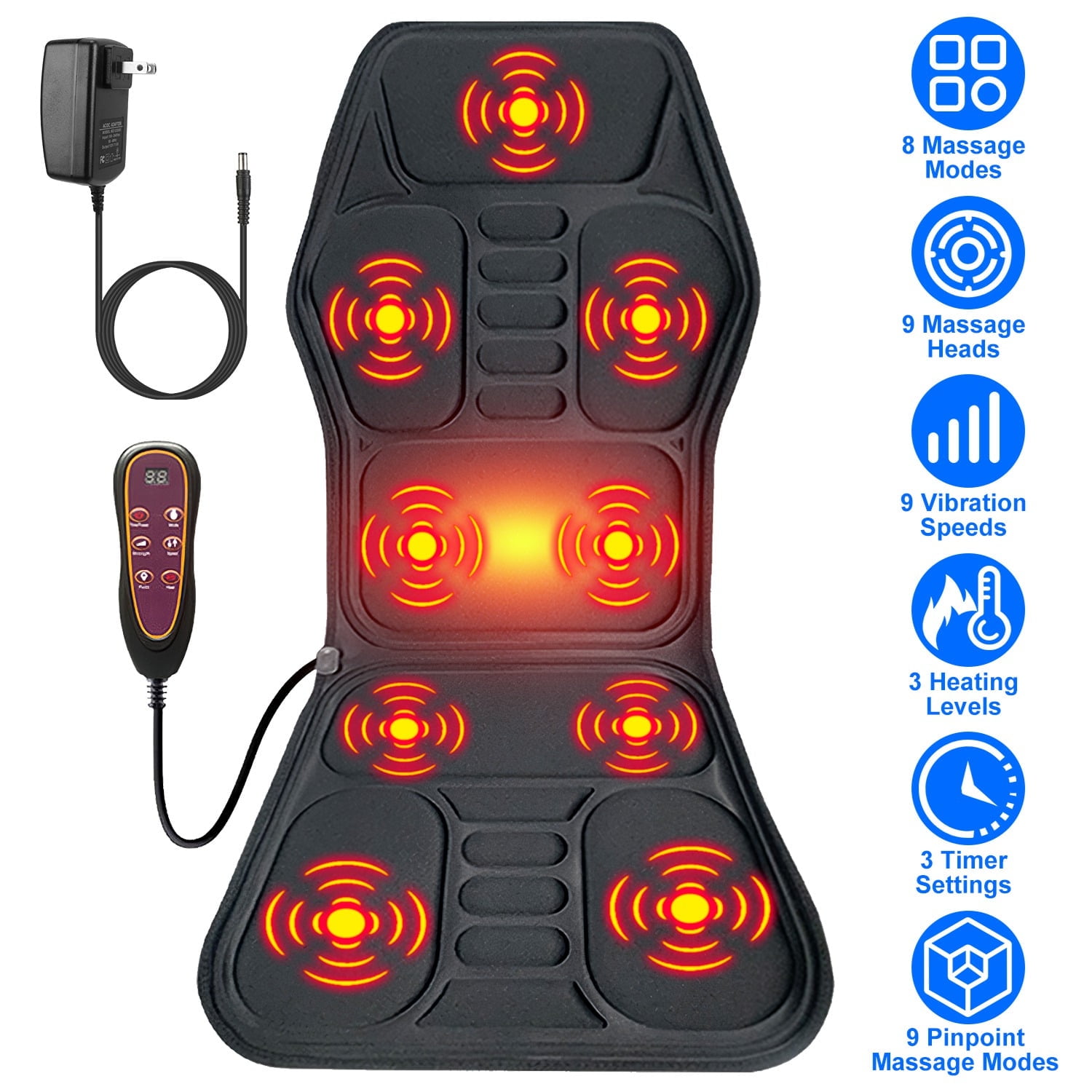 Moclever Electric Full Body Massage Mat, Back Massager with Heat, 17 ...