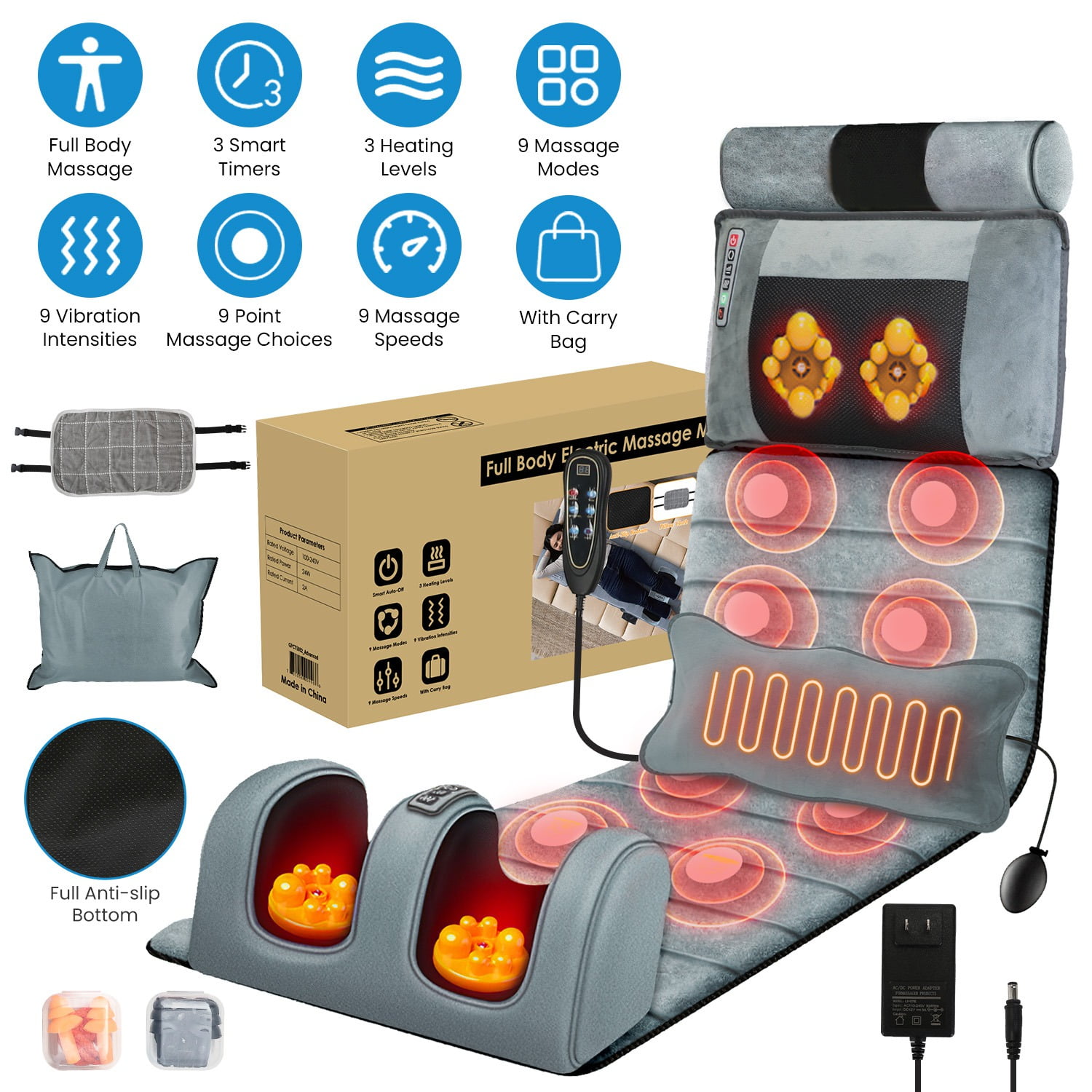 Moclever Electric Full Body Massage Mat, Heating Vibration Massage Pad ...