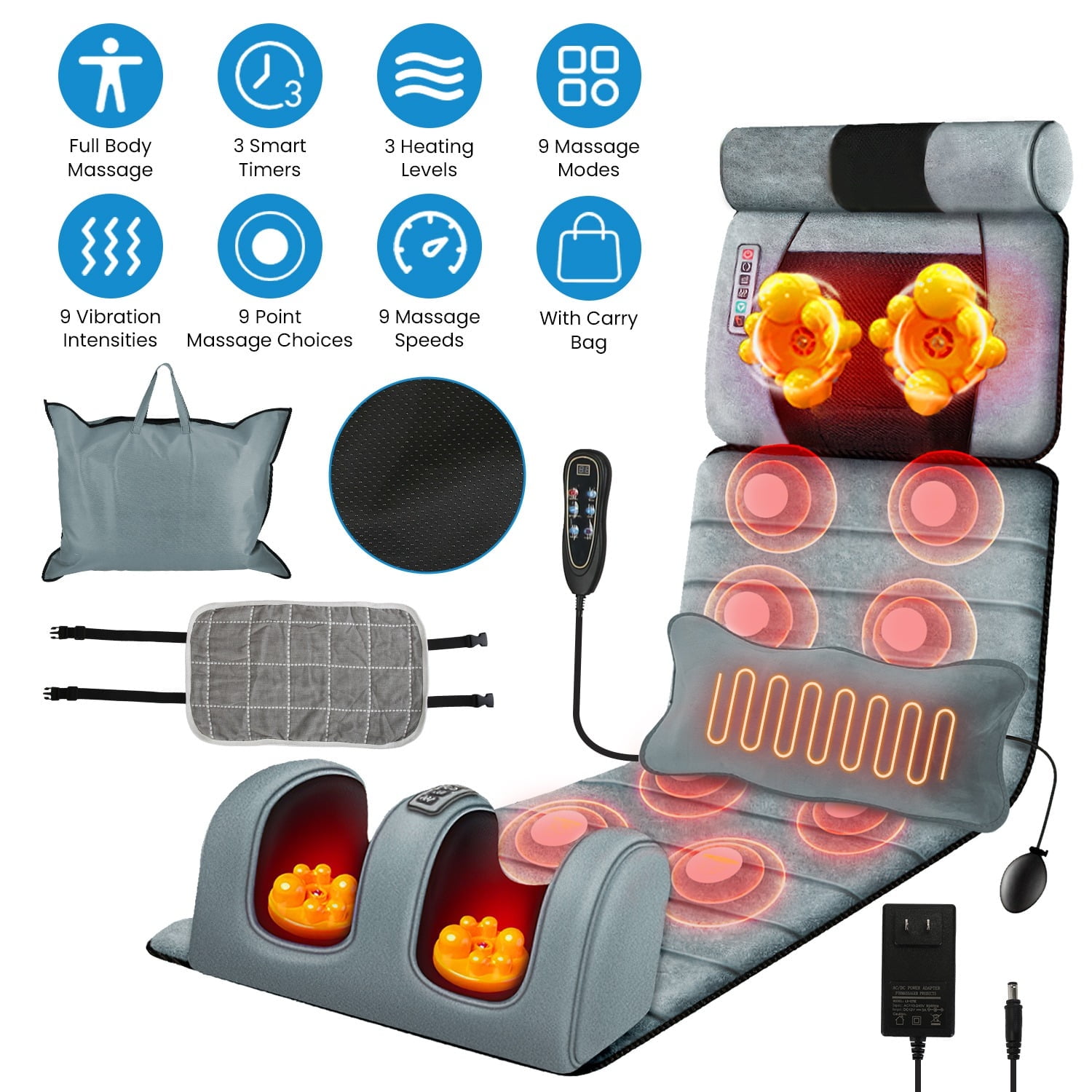 Moclever Electric Full Body Massage Mat, Heating Vibration Massage Pad ...