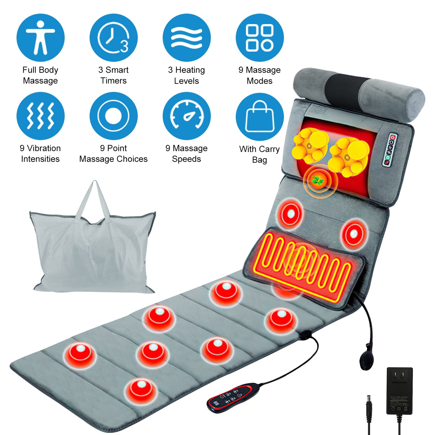 Moclever Electric Full Body Massage Mat with Heat Vibration Massage Pad ...