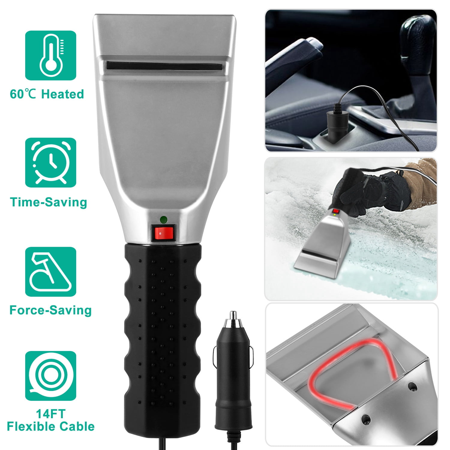 Moclever Electric Heated Ice Scraper 12V Car Window Snow Ice Remover ...