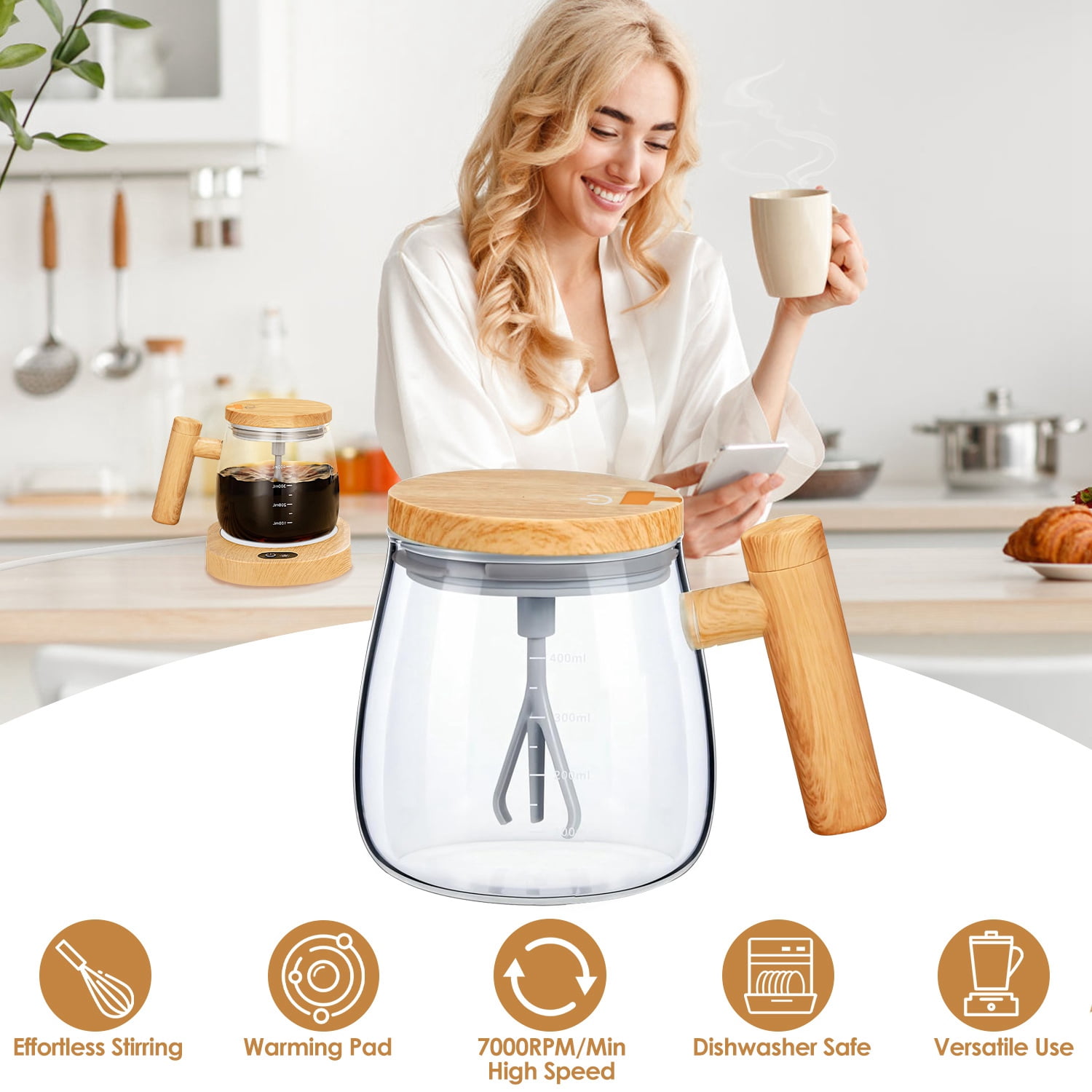 Moclever Electric High Speed Mixing Cup, 400ML Self Mixing Mug with ...